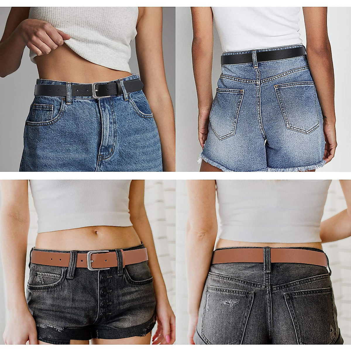 WHIPPY Women Casual Leather Belt for Jeans, Fashion Ladies Waist Dress Belt (Fit Waist Size 25-31 Inches, Black)