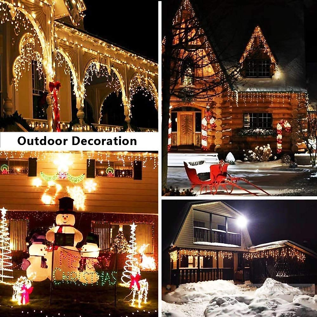 LED Icicle Christmas Lights Outdoor/Indoor 42.6ft(32.8ft+9.8ft) 60 Drops with 300 LED, 8 Lighting Modes, Connectable Icicle Lights, for Christmas Garden Wedding Party Patio Eave Decorations - Warm