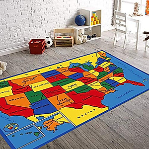 CR Kids/Baby Room/Daycare/Classroom/Playroom Educational Area Rug USA United States Map Oceans Fifty States Area Rug Mat for Living Dining Dorm Room Bedroom Home (5 Feet X 7 Feet)