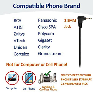 Wantek 2.5mm Telephone Headset with Mic Noise Cancelling, Office Phone Headset Compatible with AT&T ML17929 Panasonic Vtech RCA Uniden Cisco SPA Grandstream Polycom Cordless Dect Phones(F600J25)