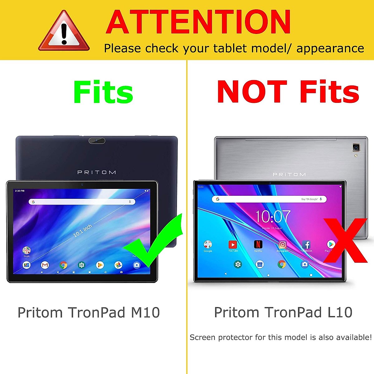 Transwon (for Pritom 10 Inch Tablet, Middle Rear Camera) 2PCS Tempered Glass Screen Protector for DigiLand 10.1 Tablet DL1036/ Pritom M10 10 Inch Tablet with Rear Camera in the Middle