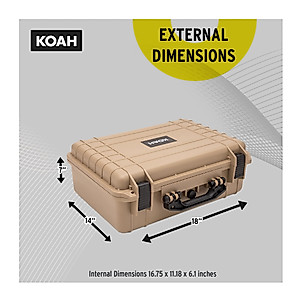 Koah Weatherproof Hard Case with Customizable Foam (18 x 14 x 7 Inch) - Tan