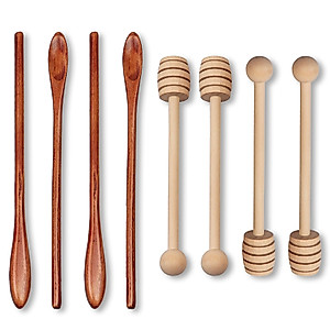 6.3Inch Wooden Honey Dipper Sticks: Long Handle Coffee Stirring Spoons - Honey Comb Sticks - Honey Wand for Honey Jar Dispense Drizzle Honey Wedding Party Favors