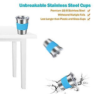 Kids Cups with Straw and Lid Spill Proof,4 Pack 12oz Stainless Steel Drinking Tumbler with Coasters,Unbreakable Water Glasses,BPA-Free Metal Sippy Mug for Toddler,Children,Adult, Indoor,Outdoor