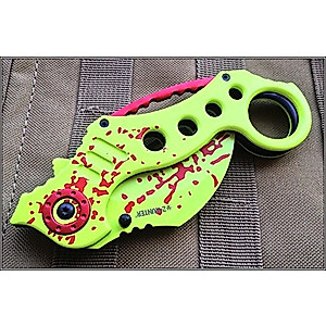TACTICAL SPRING ASSISTED NEON GREEN KARAMBIT KNIFE POCKET CLIP - 5" CLOSED by ProTactical'US