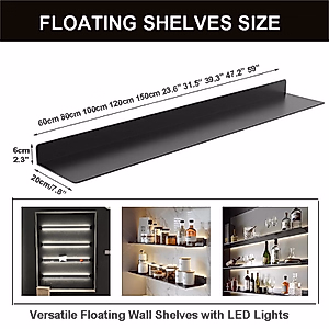 SUZEPER Floating Shelves with Led Lights,floating Display Shelf with Built-in Illuminated Led Light,metal Wall Mounted Shelves Set of 2,hanging Display Rack Wall Shelf for Livingroom Kitchen Bathroom