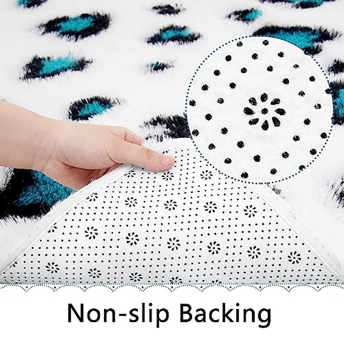Amearea Fluffy Area Rug, Modern Shag Leopard Print Rugs Home Decor for Bedroom, Soft Comfy Faux Fur Cheetah Rugs for Teen Girls, Living Room, Plush Cheetah Print 70s Decor, Blue and White 3x5 Feet