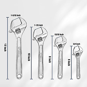 WORKPRO 4-piece Adjustable Wrench Set, Forged, Heat Treated, Chrome-plated (6-inch, 8-inch, 10-inch, 12-inch)