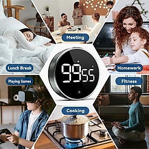 Digital Kitchen Timer, 3.8'' Large LED Display Countdown Countup Timer, Timer for Kids, Classroom Magnetic Timer, Adjustable Volume, Brightness, Easy for Cooking/Study/Office/Exercise (Ridged Knob)