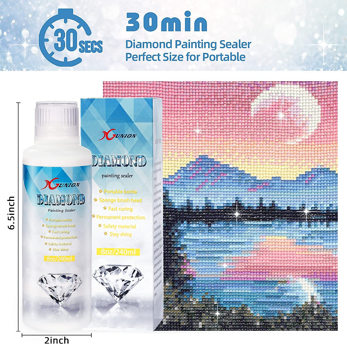 Diamond Painting Sealer 240ML Diamond Painting Glue with Spong Head 5D Diamond Painting Art Glue Sealer Accessories Permanent Hold & Shine Effect for Diamond Painting and Puzzles(8 OZ)