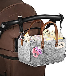 Baby Diaper Caddy Organizer - Baby Shower Basket Portable Nursery Storage Bin Car Storage Basket for Toys (Light gray)