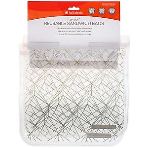 Full Circle, ZipTuck, Reusable Sandwich Bags, Gold Geo, 2 Bags