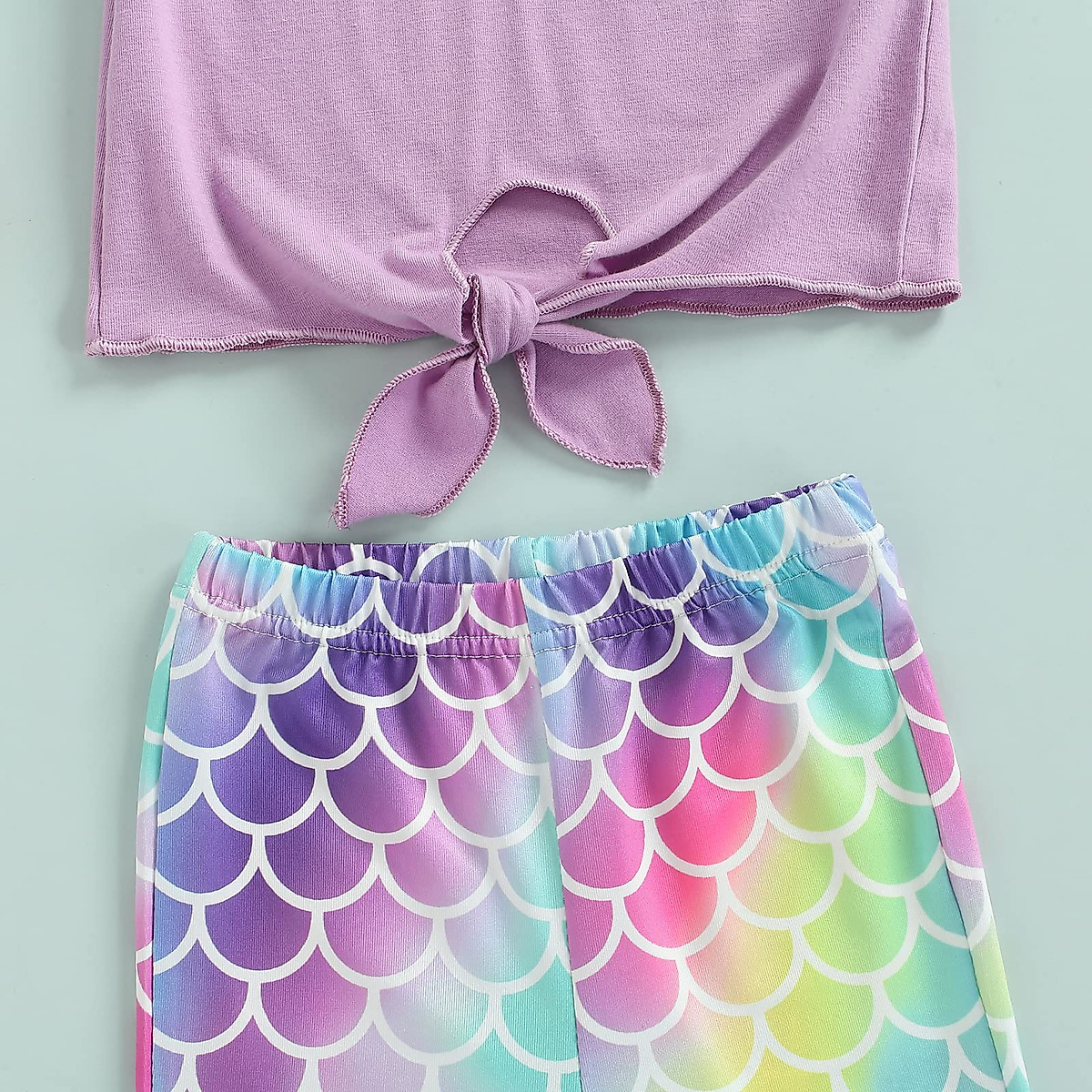 Toddler Kid Baby Girls Outfits Fly Sleeve Shell Crop Tops T-Shirt Mermaid Flared Pants Summer Birthday Clothes 1-6T (Purple, 3-4T)