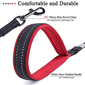 VIVAGLORY Dog Training Leash with 2 Padded Handles, Heavy Duty 6ft Long Reflective Safety Leash Walking Lead for Medium to Large Dogs, Black