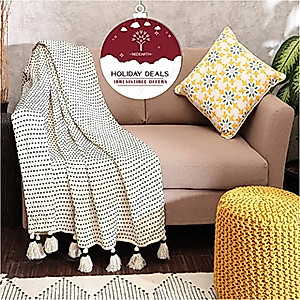 REDEARTH Classic Throw Blanket -with Oversized Decorative Tassels Medium Weight Soft Lap Blanket for Sofa Bed Couch Chairs loveseats car, Living, Indoor/Outdoor use 100% Cotton (50x60; Black)