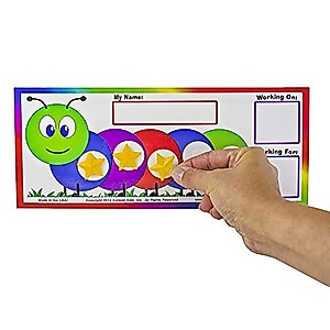 Kenson Kids “I Can Do It!” Caterpillar Token Board 10 Pack – Dry Erase Classroom- Student Incentive Star Charts - Ages 3-10 - Positive Reinforcement Boards with Customizable Goal Box-Measures 5 x 11”