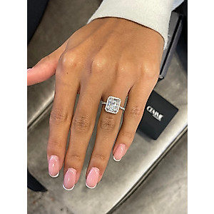 GLAM AND GEMS 3 Carat Radiant Cut Moissanite Engagement Statement Wedding Band Ring for Women in 14k White Gold (G-H, VVS, 3.35 CTW) Anniversary Promise Ring Size 4.5 to 11 10.5