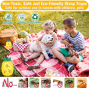 Wasp Traps Outdoor Hanging, Bee Traps Repellent Yellow Jacket Catchers Killer for Outside, Hornet Wasp Trap Non-Toxic Reusable Hanging Traps Pineapple Shape - 2 Pack