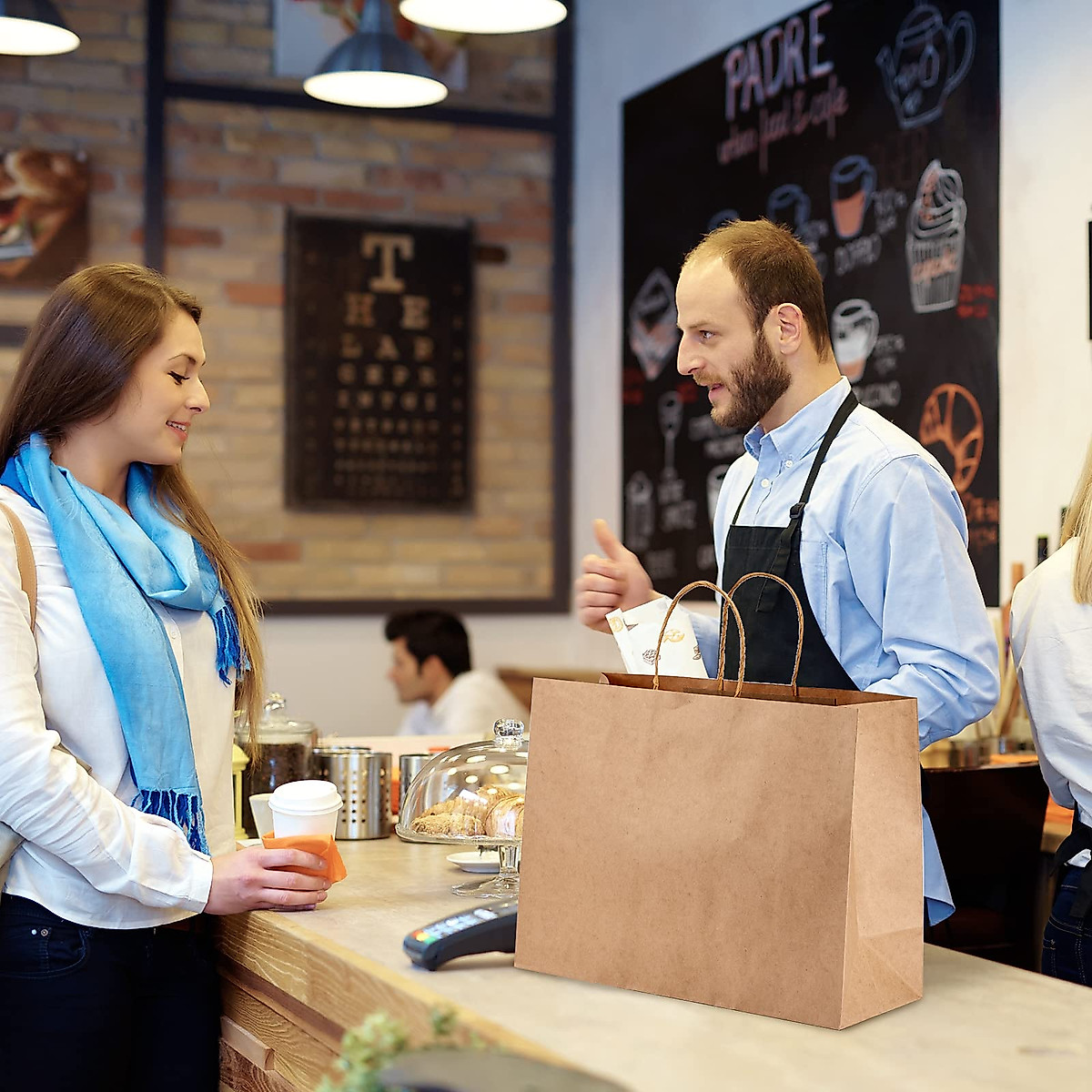 Moretoes 55pcs Paper Bags, 16x6x12 Inch Brown Paper Bags, Paper Bags with Handles for Small Business, Large Brown Paper Bags, Paper Shopping Bags