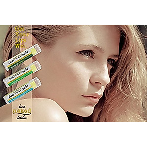 BeeNakedBalm Organic Lip Balm - Mint Lover's Variety 4 Pack - 100% Natural, 100% USA-Made, Gluten Free, Buttery Smooth Recipe - Peppermint, Spearmint & Eucalyptus Mint Flavors plus a FREE Cotton Pouch