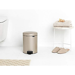 Brabantia NewIcon Pedal Bin 5L (Champagne) Soft-Closure Bathroom Rubbish Bin, Removable Inner Bucket + Bin Bags