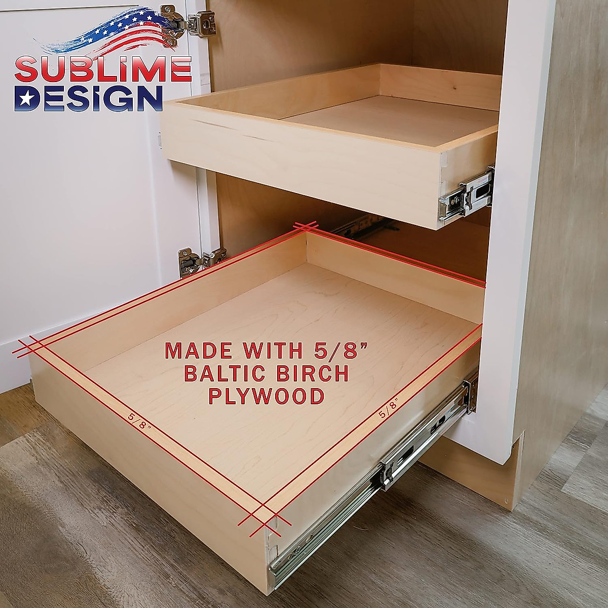 Sublime Design | Pull Out Tray | Side Mount | Baltic Birch Drawer for Kitchen Cabinets | Slide Out Shelves | Roll Out Cabinet Organizer (27" Wide)