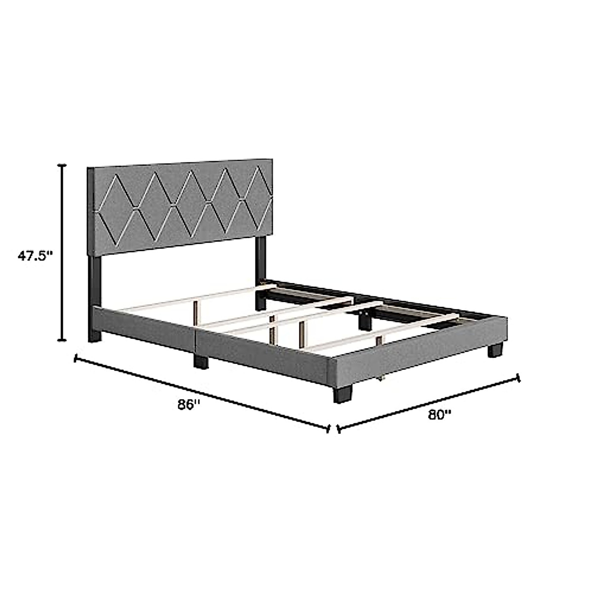 Boyd Sleep Diamond Upholstered Platform Bed Frame with Headboard, Mattress Foundation Required: Linen, Grey, King