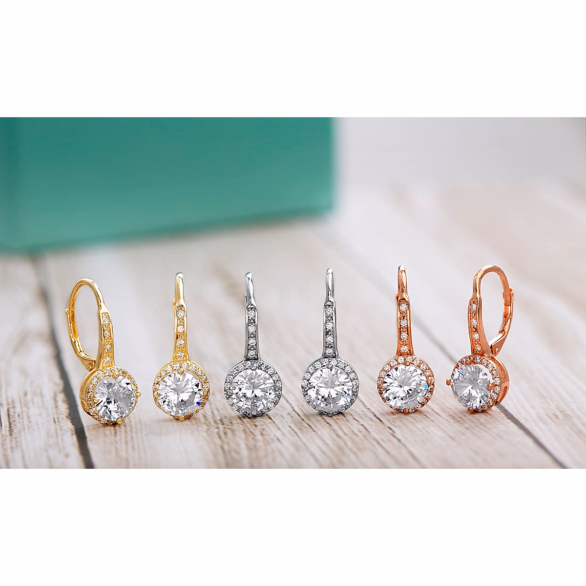 Mia Sarine Yellow Gold Plated 925 Sterling Silver Cubic Zirconia Halo Leverback Dangle Bridal Earrings for Women Yellow