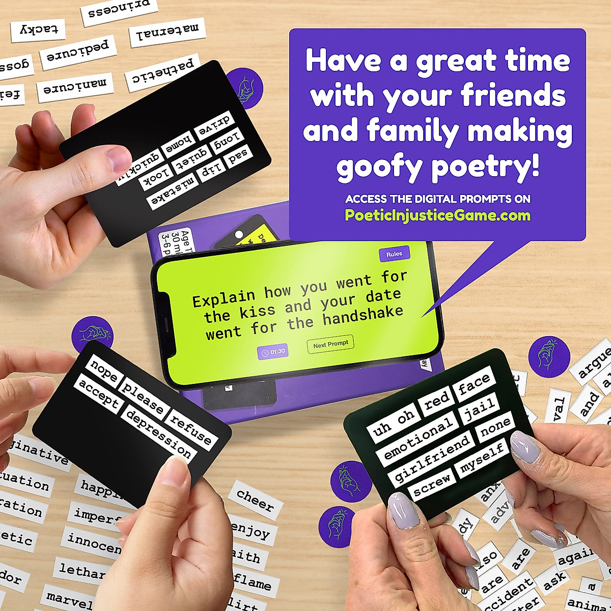 Poetic Injustice - A Word Game Where You Make Bad Poetry for Laughs - Funny Magnetic Notes Game and Fun Party Game for Ages 17+ - Family Game Night Magnet Word Games