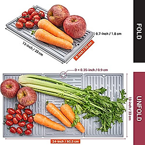 BTH Collapsible Trifold Dish Drying Mat for Kitchen Counter - Extra Large Dish Drainer Mat - Compact & Foldable Design - Durable Heat & Cold Resistant - Easy to Clean (Grey), 24"x13"