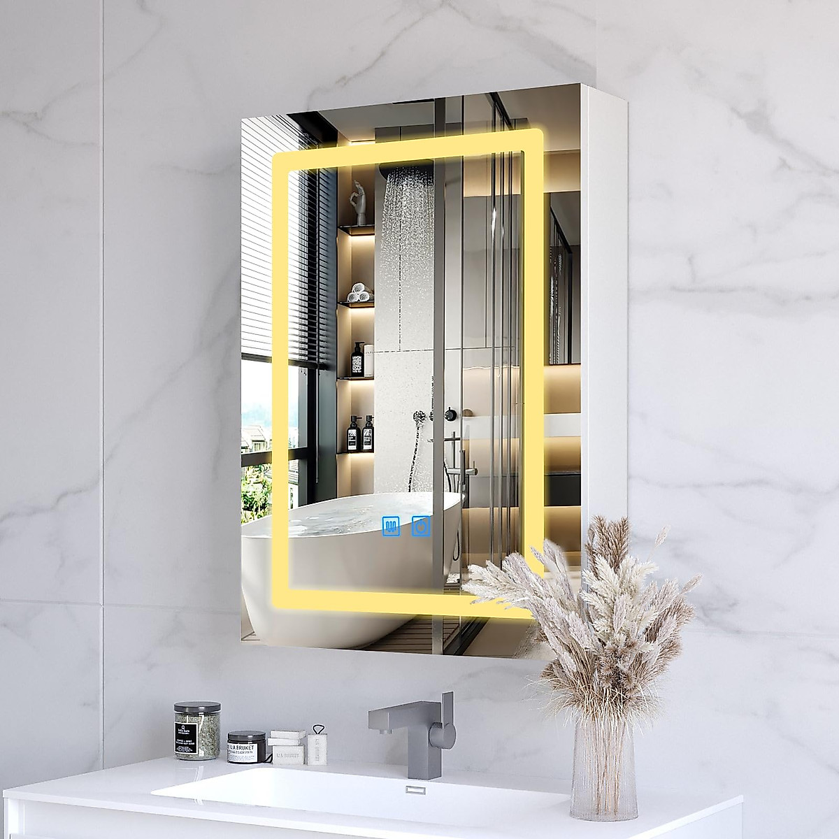 LALAHOO Medicine Cabinets for Bathroom,Medicine Cabinet Mirror,Lighted Medicine Cabinet with LED Lights,Adjustable Shelf, 3-Color, Dimmer,Defogger,20"x28"