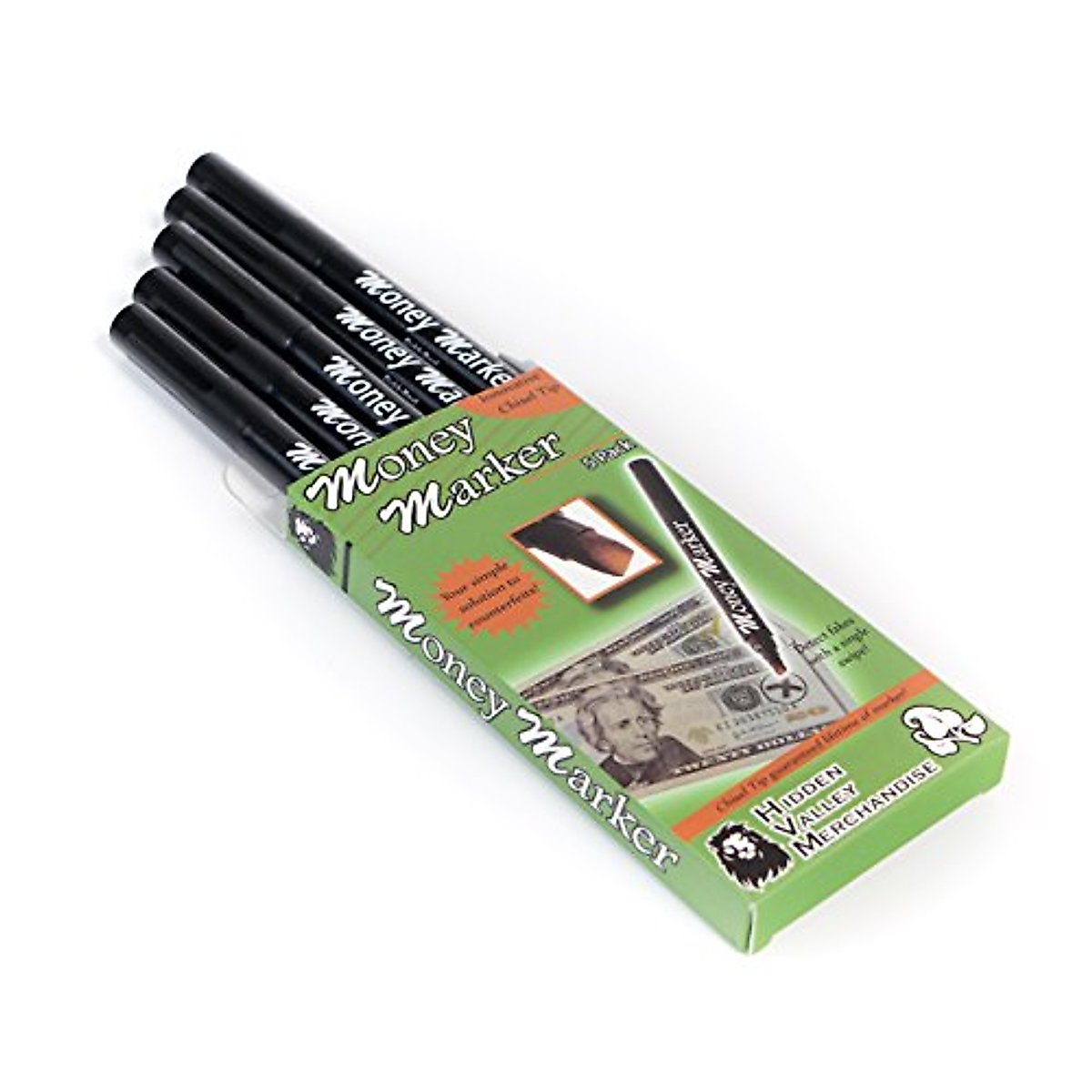 Money Marker (5 Counterfeit Pens) - Counterfeit Bill Detector Pen with Upgraded Chisel Tip - Detect Fake Counterfit Bills, Universal False Currency Pen Detector Pack