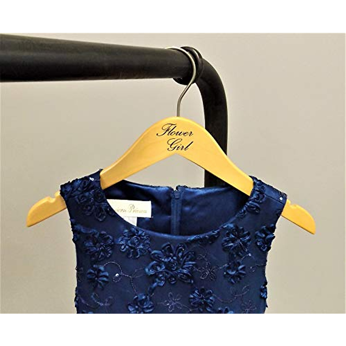 NAHANCO FG20014 Bridal Hanger, Natural Wood Hanger with Black Imprint (Flower Girl), 14” (1 Piece)