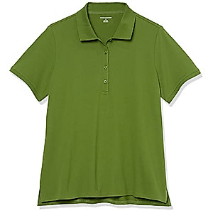 Amazon Essentials Women's Short-Sleeve Polo Shirt (Available in Plus Size), Light Olive, Large