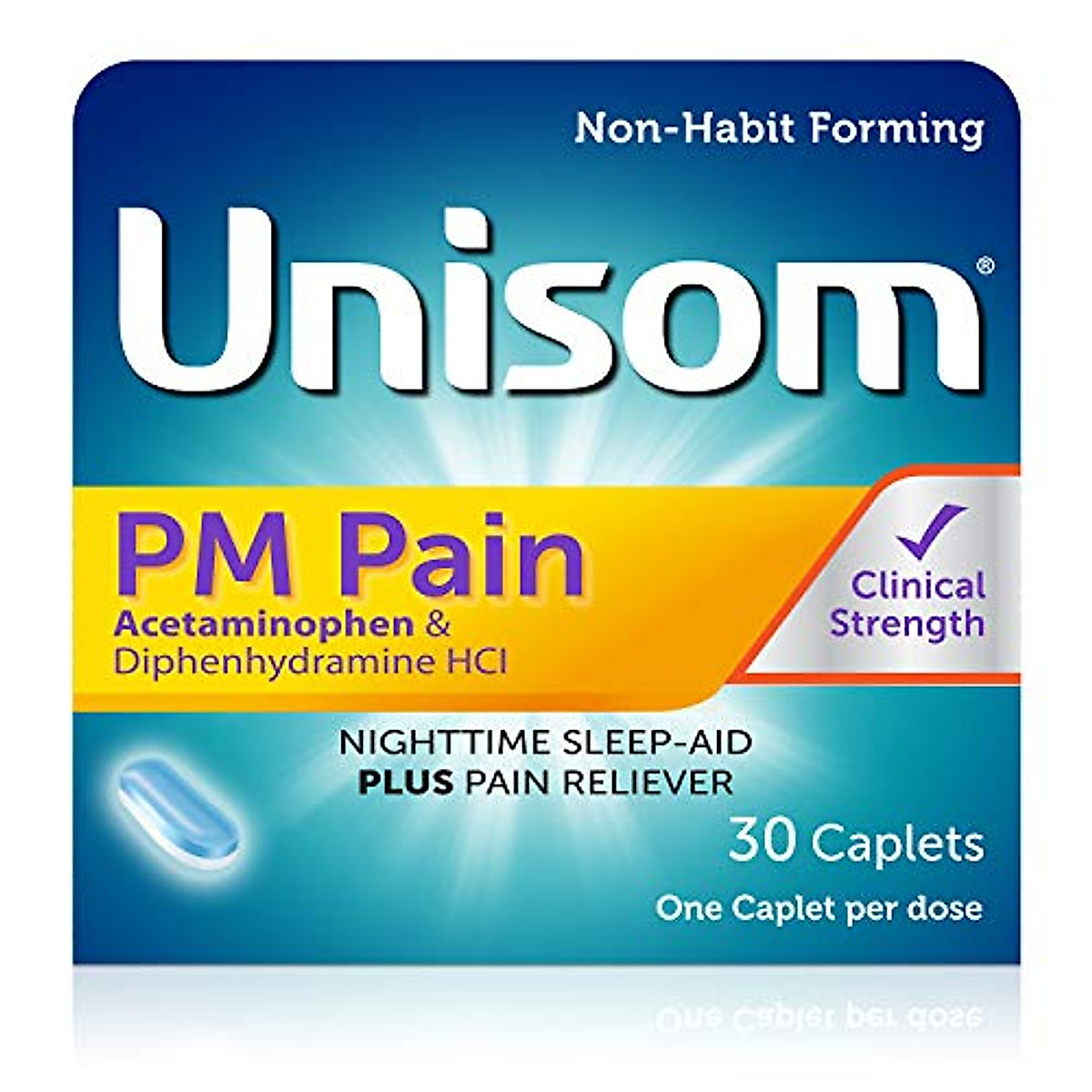 Unisom PM Pain Nighttime Sleep-aid + Pain Reliever, Acetaminophen & Diphenhydramine HCI, 30 Caplets, 50mg