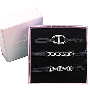 Bracelet Hair Ties With Gold Silvery and Beige Elastic,2 in 1 No Crease Hair Ponytails & Elastic,Looks Cute On Your Wrist And Great In Your Hair (3PCS, Black Silver new)