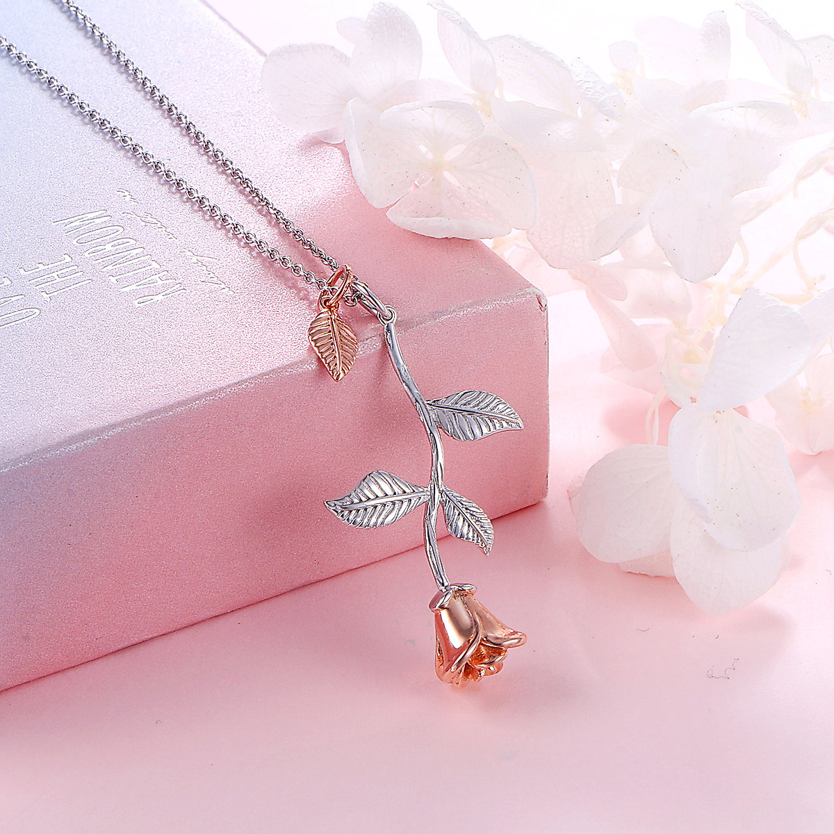 Alphm S925 Sterling Silver Rose Flower Charm Pendant Necklace for Women Floral Jewelry