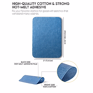 ZEFFFKA Premium Quality Denim Iron-on Jean Patches Inside & Outside Strongest Glue 100% Cotton Assorted Shades of Blue Repair Decorating Kit 12 Pieces Size 3" by 4-1/4" (7.5 cm x 10.5 cm)