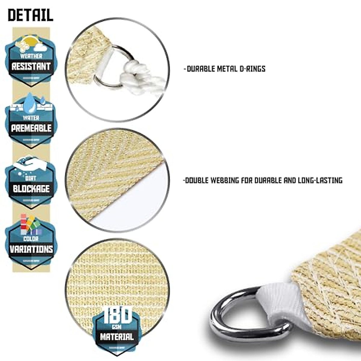 TANG Sun Shades Depot Sun Shade Sail 18' x 18' Beige Canopy Square Shade Sail U*V Block for Patio Garden School Park Outdoor Facility and Activities