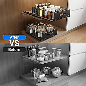MUSTORN 2 Pack Pull Out Cabinet Organizer, Slide Out Drawers for Cabinets Peel and Stick Pull Out Drawers Heavy Duty Pull Out Shelves for Kitchen,Cupboard,Pantry,Bathroom (16.5"D*11.8"W*3.94"H-Black)