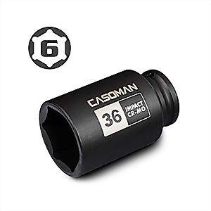 CASOMAN 1/2" Drive x 36 mm Deep 6 PT Impact Socket, CR-MO, 1/2-inch Drive 6 Point Axle Nut Socket for Easy Removal of Axle Shaft Nuts (36MM)