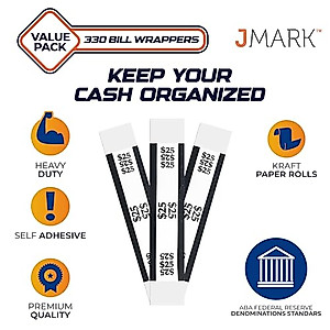 Money Bands Currency Sleeves Straps – Made in USA (Pack of 330 for $25) Self-Adhesive Money Wrappers for Bills Color Coded Wraps Meets ABA Standards, 7.5 x 1.25 inches – Counter Recyclable Kraft Paper