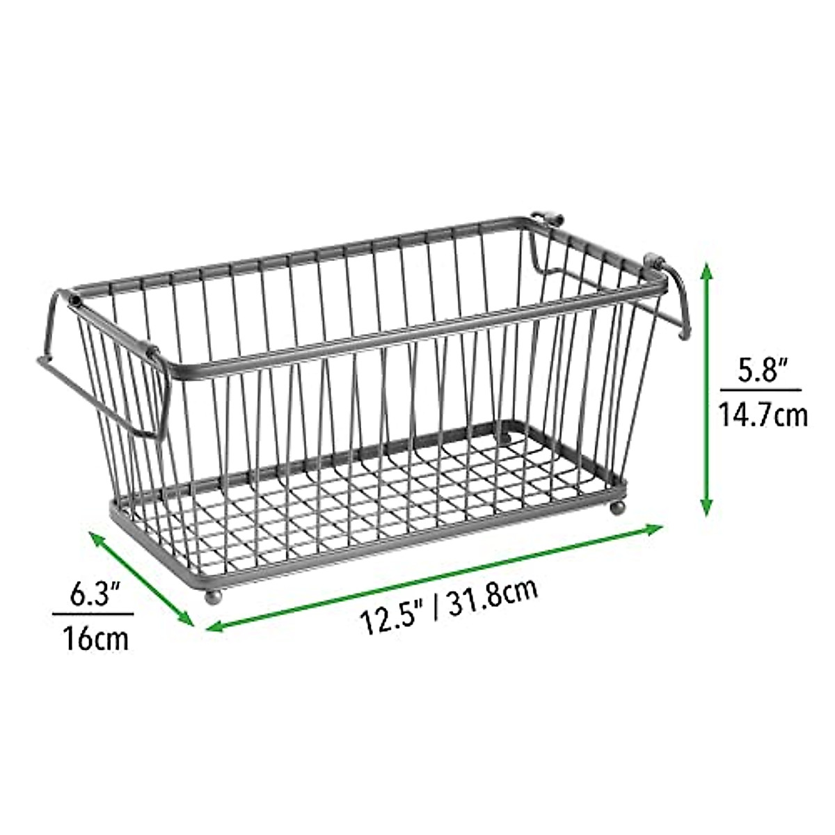 mDesign Household Stackable Metal Wire Storage Organizer Bin Basket with Built-in Handles for Kitchen Cabinets, Pantry, Closets, Bedrooms, Bathrooms - 12.5" Wide, 6 Pack - Graphite Gray