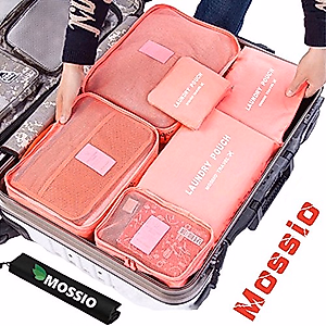 Luggage Cubes,Mossio 7 Set Backpack Camping Clothes Cosmetics Mesh Bag Rose Red
