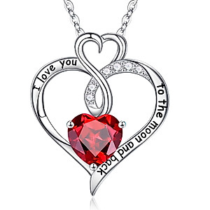 Forever Love Heart Pendant Necklace, 925 Sterling Silver Heart Birthstone Jewelry Necklace for Women Anniversary Valentines Day Gifts for Her Mothers Day Christmas Birthday Gifts for Mom Wife