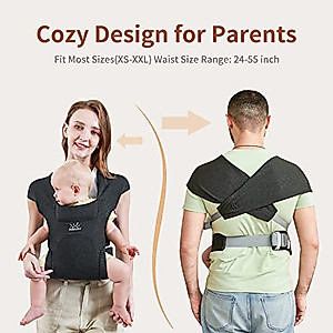 Newborn Carrier, MOMTORY Baby Carrier(7-25lbs), Cozy Baby Wrap Carrier, with Hook&Loop for Easily Adjustable, Soft Fabric, Deep Grey