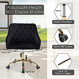 SSLine Velvet Office Chair,Modern Home Office Chairs Desk Chairs with Gold Metal Legs,Adjustable Swivel Armchair Vanity Chair Nice Task Chair for Office, Living Room,Bed Room (Black)