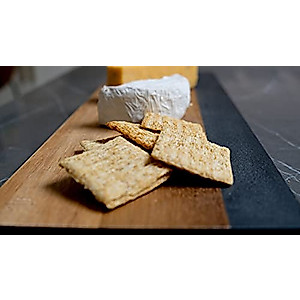 Acacia Wood and Slate Modern Cheeseboard (Acacia Wood and Black Slate) Charcuterie Platter for Wine, Cheese, Meat