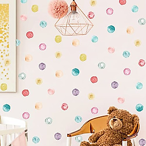 Polka Dot Wall Decals Removable Watercolor Colorful Wall Sticker for Kids Baby Girls Living Room Bedroom Playroom 60dots