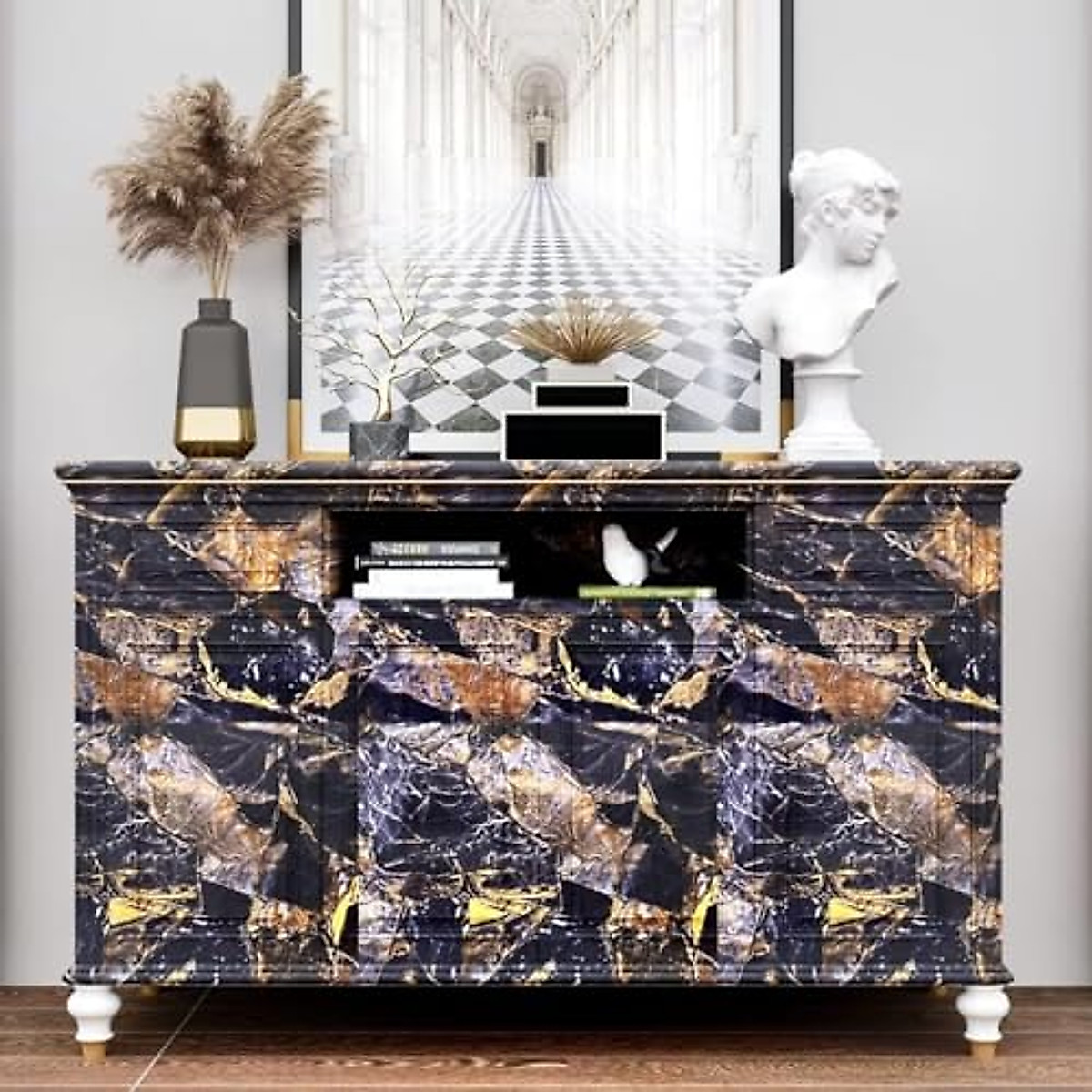 XRUIBZI Blue Marble Wallpaper Peel and Stick 35.4'' x196'' Marble Contact Paper Countertop Peel and Stick Waterproof Blue Self Adhesive Removable Wall Paper Cabinet Covering for Kitchen Home Décor